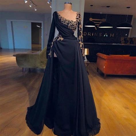 Elegant Muslim Evening Dresses A Line Long Sleeves Chiffon Lace Long