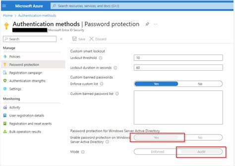 can t enable enforced mode for aad entra password protection for on