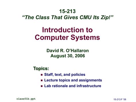 Cmu 15 213 Intro To Computer Systems Course Overview