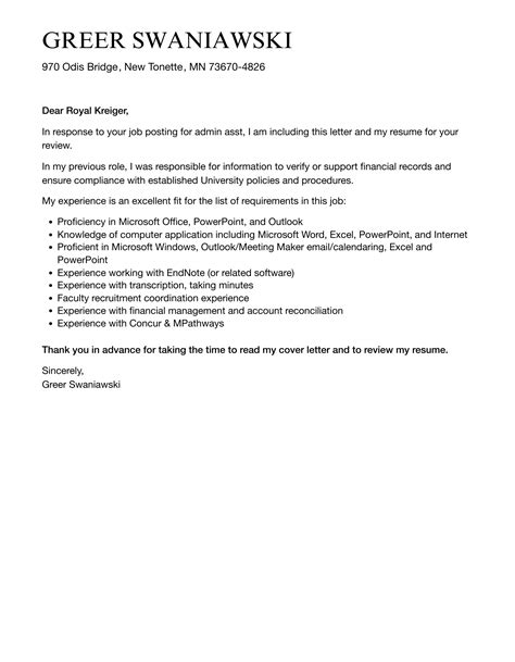 Admin Asst Cover Letter Velvet Jobs