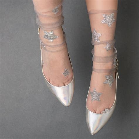 Silver Star Tulle Socks Glitter Sheer Stockings Sheer Etsy