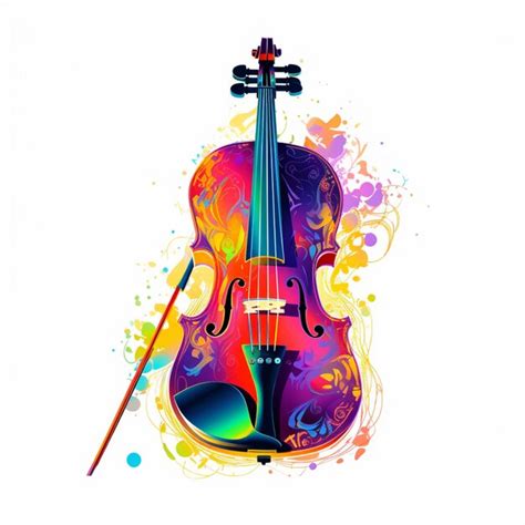 Premium Ai Image Brightly Colored Violin With A Bow And A Stick