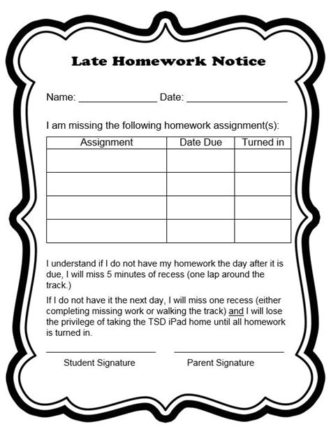 Homework Contract Template High School Williamson