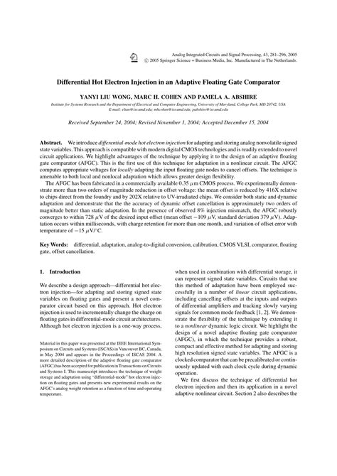 pdf differential hot electron injection in an adaptive floating gate