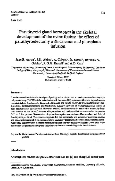 Pdf Parathyroid Gland Hormones In The Skeletal Development Of The