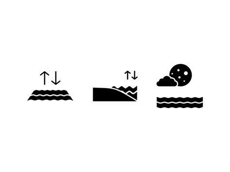 Three Tide Symbols Representing Rising Falling And Nighttime Water