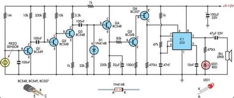 Simple Knock Alarm With Piezo Sensor Circuit Diagram