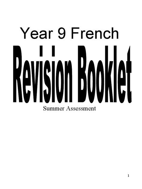 Y9 French Summer Revision Booklet Pdf Nourritures Nourriture Et