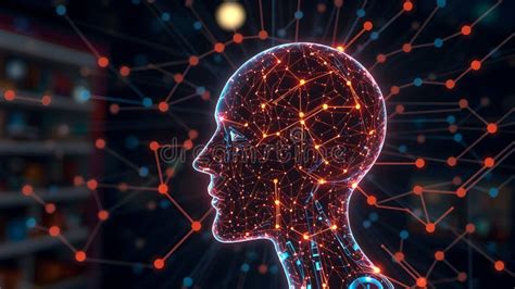 3d Rendering Artificial Intelligence Concept With Human Head And Connection Lines On Dark