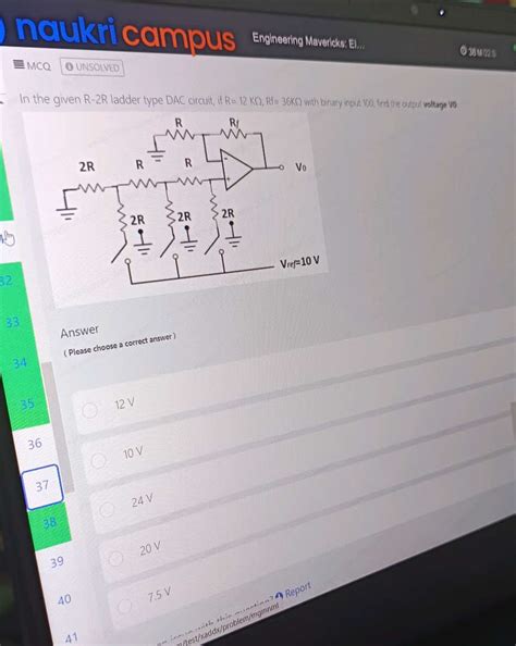 MCQ 3 UNSOLVED In The Given R 2 R Ladder Type StudyX