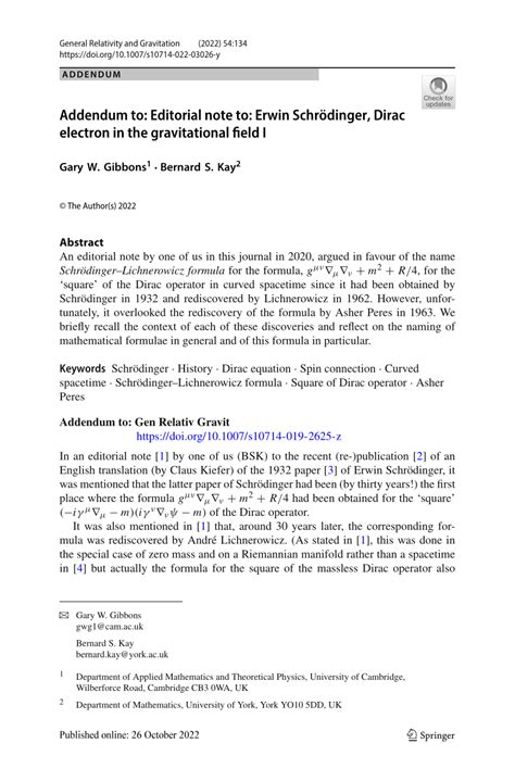 Pdf Addendum To Editorial Note To Erwin Schrödinger Dirac Electron