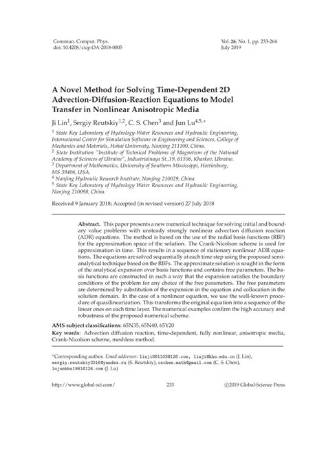 Global Science Press A Novel Method For Solving Time Dependent 2d