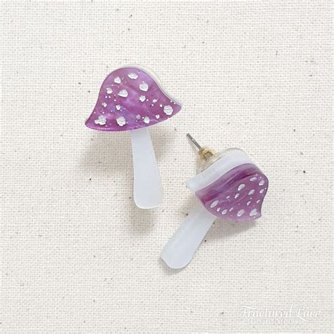 Toadstool Stud Earrings Purple Fractured Lace