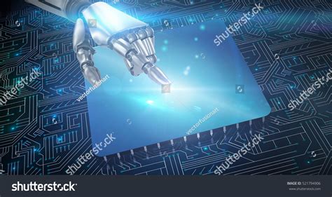 Silver Robot Arm Pointing Something Against Stock Illustration