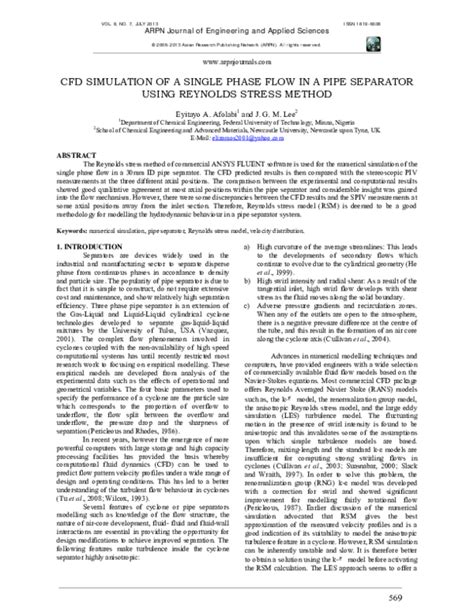 Pdf Cfd Simulation Of A Single Phase Flow In A Pipe Separator Using