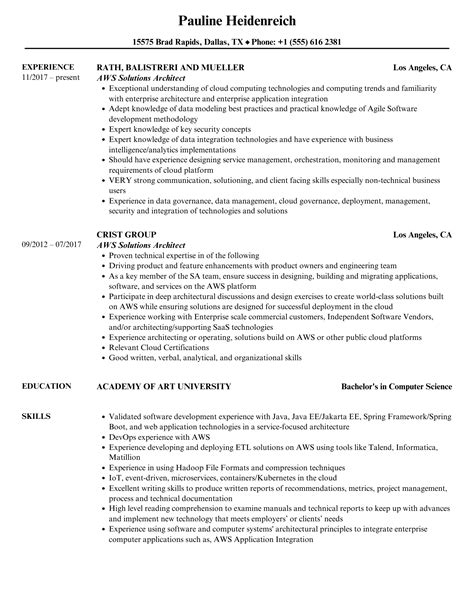 Aws Solutions Architect Resume Samples Velvet Jobs