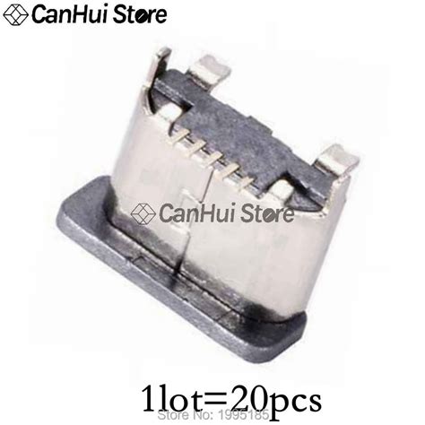 20 60pcs 5 Pin Smt Socket Connector Micro Usb Type B Female Placement