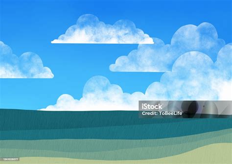 Meadow Green Grass And Sky Illustration Background For Decoration On