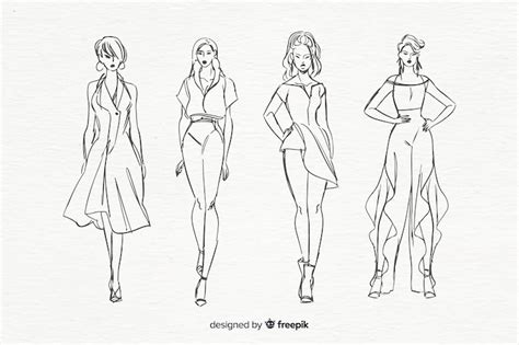 패션 모델 스케치 모음 무료 벡터