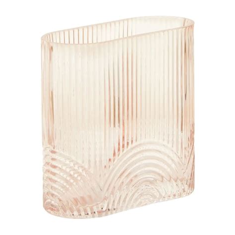 Small Pink Art Deco Vase Ribbed Glass Design