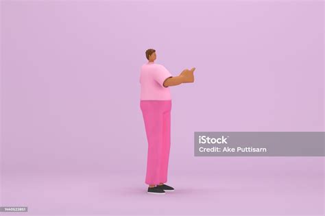 분홍색 옷을 입은 흑인 그는 말할 때 몸과 손의 표현입니다 연기 중인 만화 캐릭터의 3d 그림 3차원 형태에 대한 스톡 사진 및