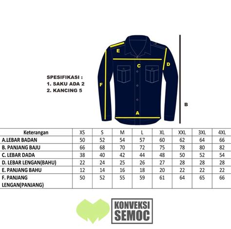 Size Chart Pdh Terlengkap Konveksi Semarang Semoc