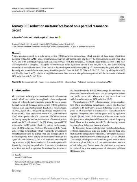 Ternary Rcs Reduction Metasurface Based On A Parallel Resonance Circuit