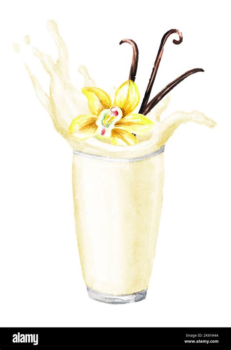 Glass With Splash Vanilla Milk Yogurt Milkshake Hand Drawn