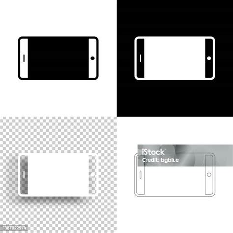 스마트 폰 수평 위치 디자인 아이콘입니다 빈 흰색 및 검은색 배경 선 아이콘 Brand Name Smart Phone에 대한