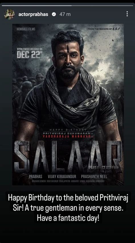 Salaar Prabhas Unveils Prithviraj Sukumarans First Look Poster Pens