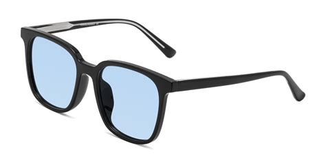 Black Oversized Tr90 Square Tinted Sunglasses With Light Blue Sunwear