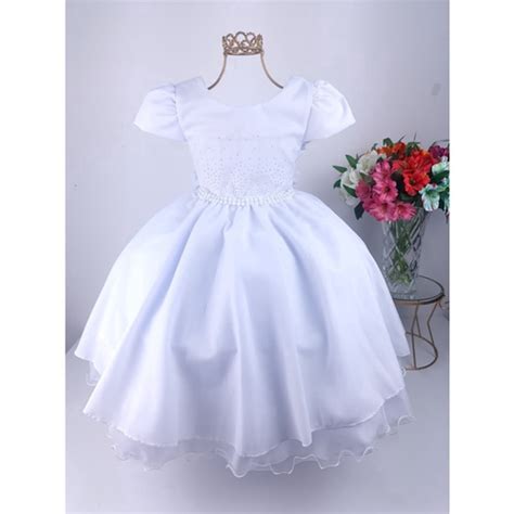 Vestido Infantil Branco Daminha Batizado Primeira Comunhão Festa A Anos Luxo em Promoção na