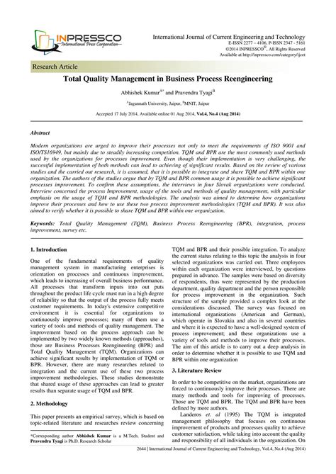 Solution Total Quality Management In Business Process Reengineering