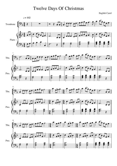 Twelve Days Of Christmas Trombone Bass Clef Solo Arr Kacie J