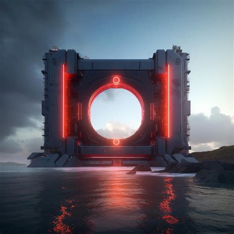 Premium AI Image There Is A Large Building With A Red Light On It Generative Ai