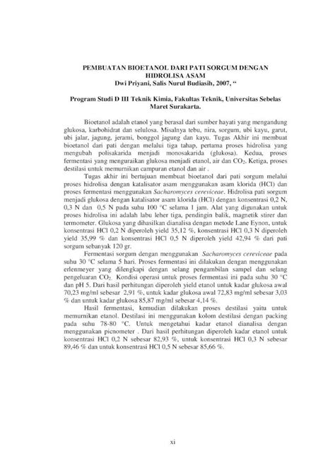 PDF PEMBUATAN BIOETANOL DARI PATI SORGUM DENGAN Pembuatan