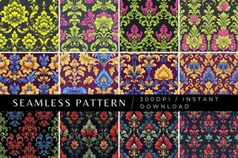 Modern Mod Damask Seamless Patterns Graphic By Inknfolly · Creative Fabrica