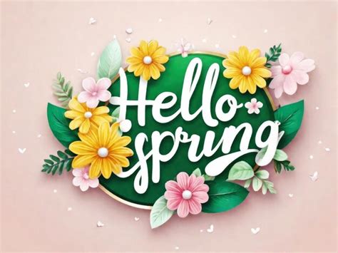 Premium Photo Phrase Hello Spring On Pastel Background With Flowers