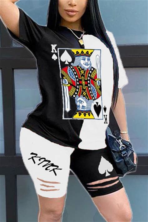 Blackwhite Fashion Printed T Shirt Shorts Patchwork Set T Shirt And