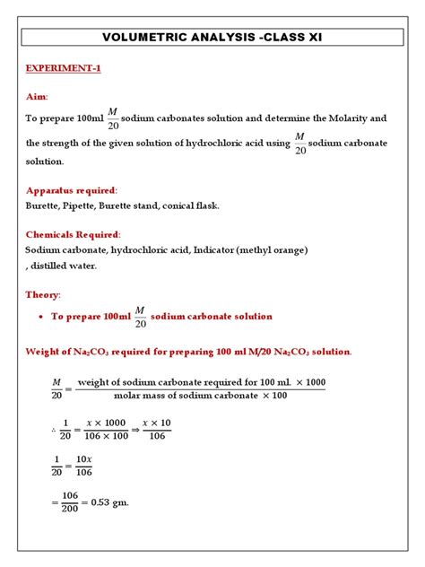 Volumetric Analysis Class Xi Experiment 1 Aim Pdf Chemistry