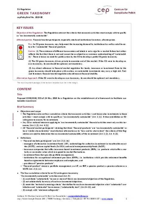 Green Taxonomy Regulation Cep Centre For European Policy Network