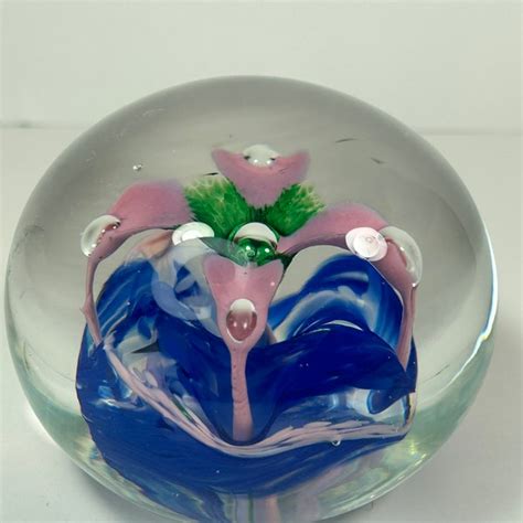 Vintage Flowers Paperweight Glass Etsy