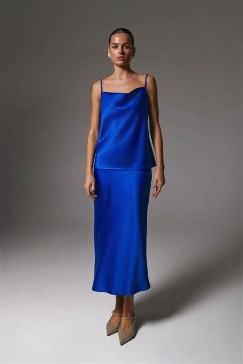 Майка на бретелях сатин синя Vovk