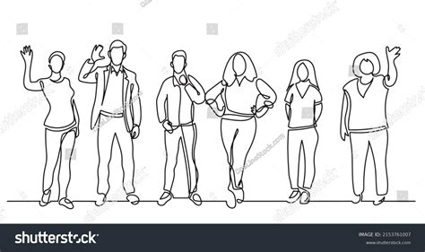 Continuous Line Drawing Diverse Group Standing Stock Vector Royalty