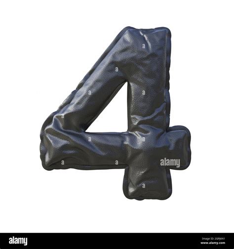 Black Leather Font Number 4 Four 3d Render Illustration Isolated On