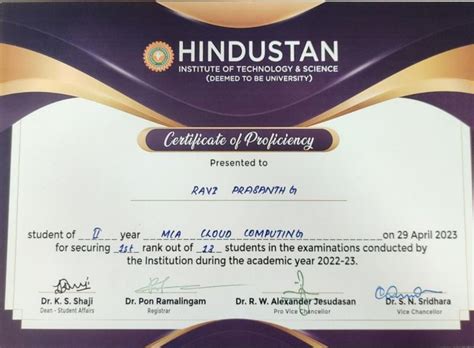 ravi prasanth g on linkedin proficiency cloudcomputing hindustan