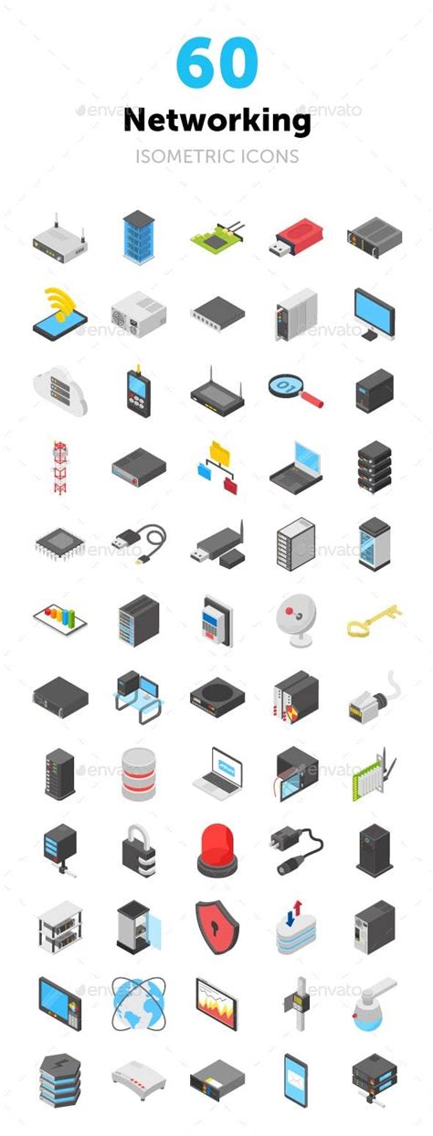 60 Networking Isometric Icons