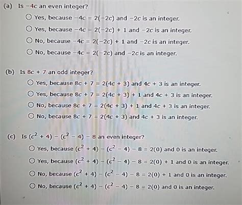 Solved A ﻿is 4c ﻿an Even Integeryes Because 4c2 2c
