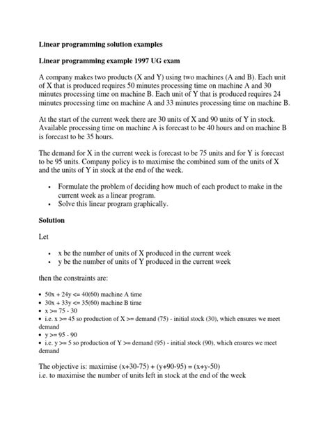 Linear Programming Solution Examples Linear Programming Example 1997 Ug Exam Pdf Linear