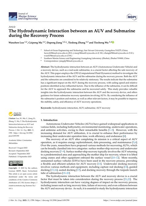 Pdf The Hydrodynamic Interaction Between An Auv And Submarine During